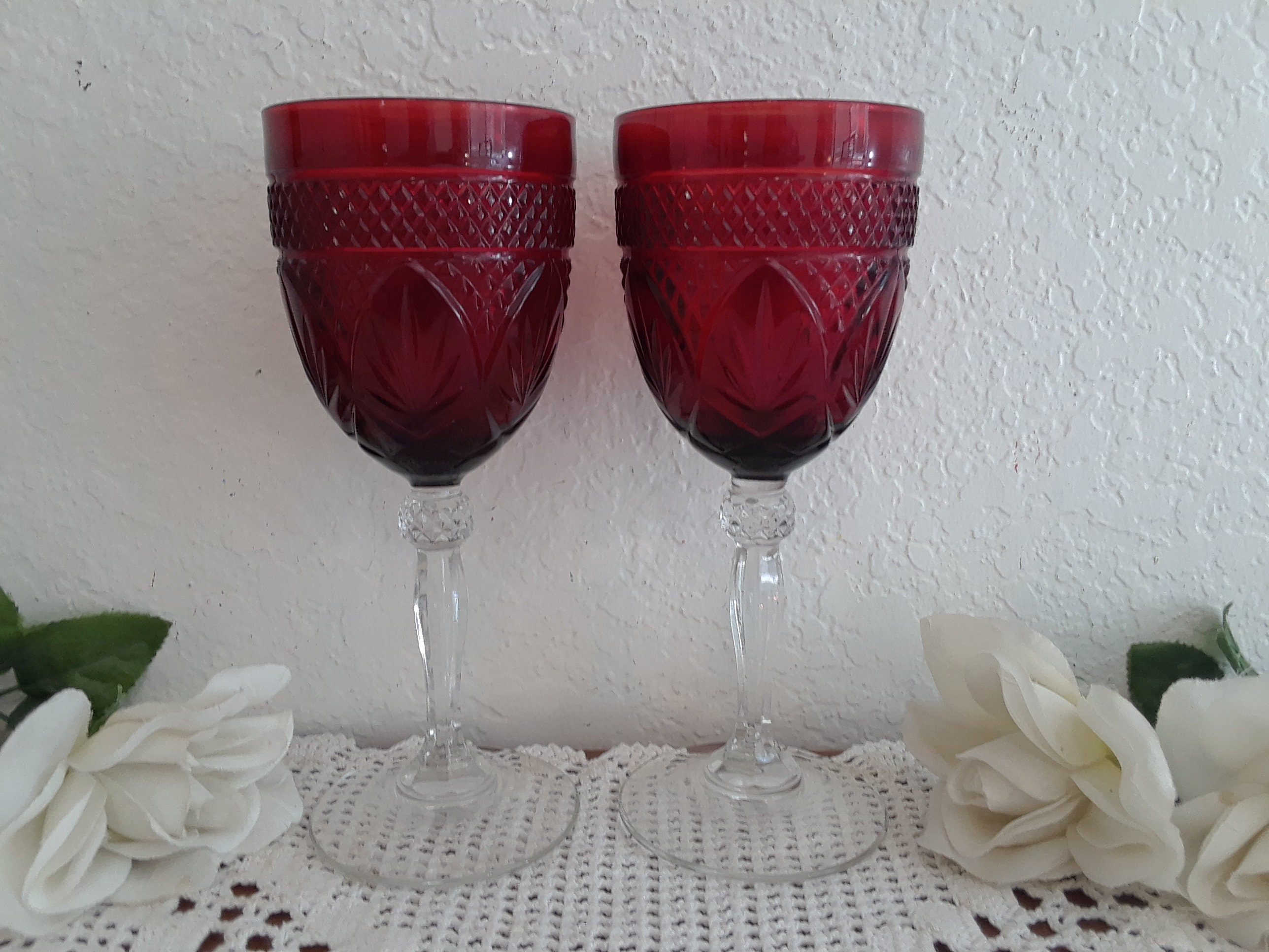 Vintage Antique Ruby Red Wine Glass or Water Goblet by Cristal | Etsy