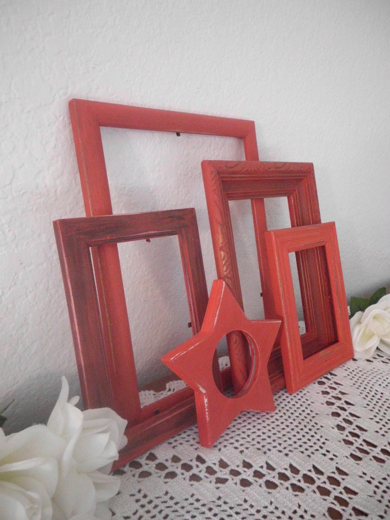 Red Christmas Frames Shabby Chic Picture Frame Set Distressed - Etsy