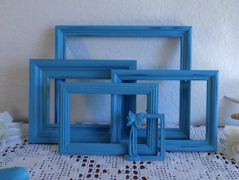 Turquoise Blue Picture Frame Set up Cycled Vintage Photo Decoration ...