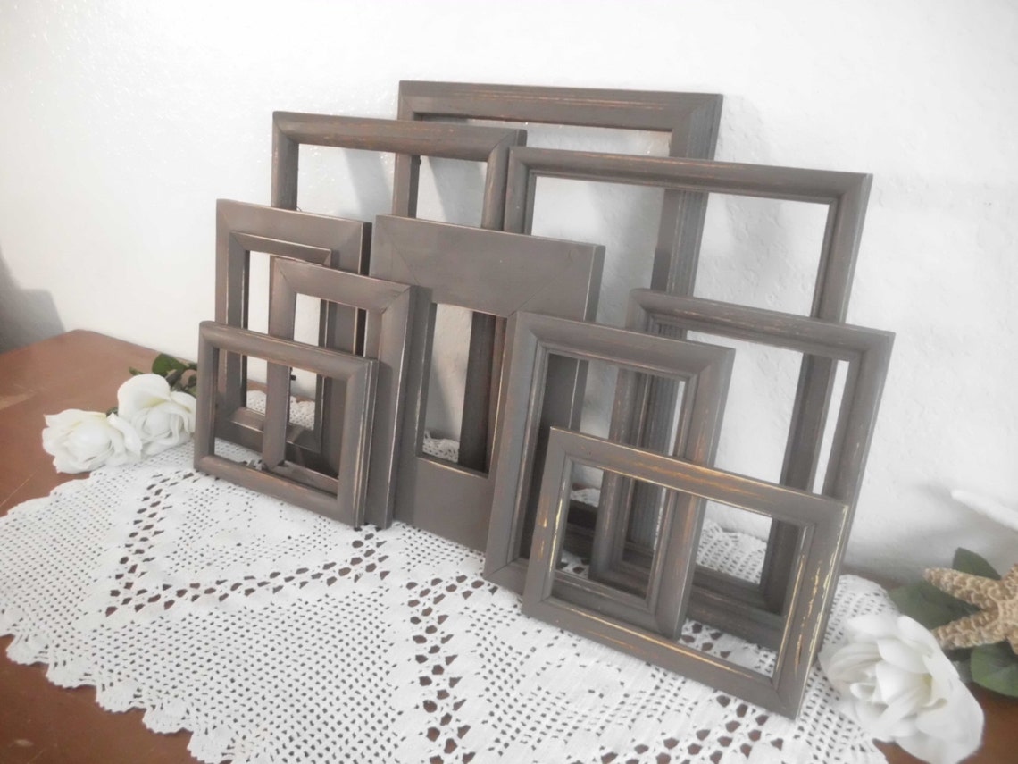 Rustic Brown Picture Frame Set Shabby Chic Distressed Photo Gallery ...