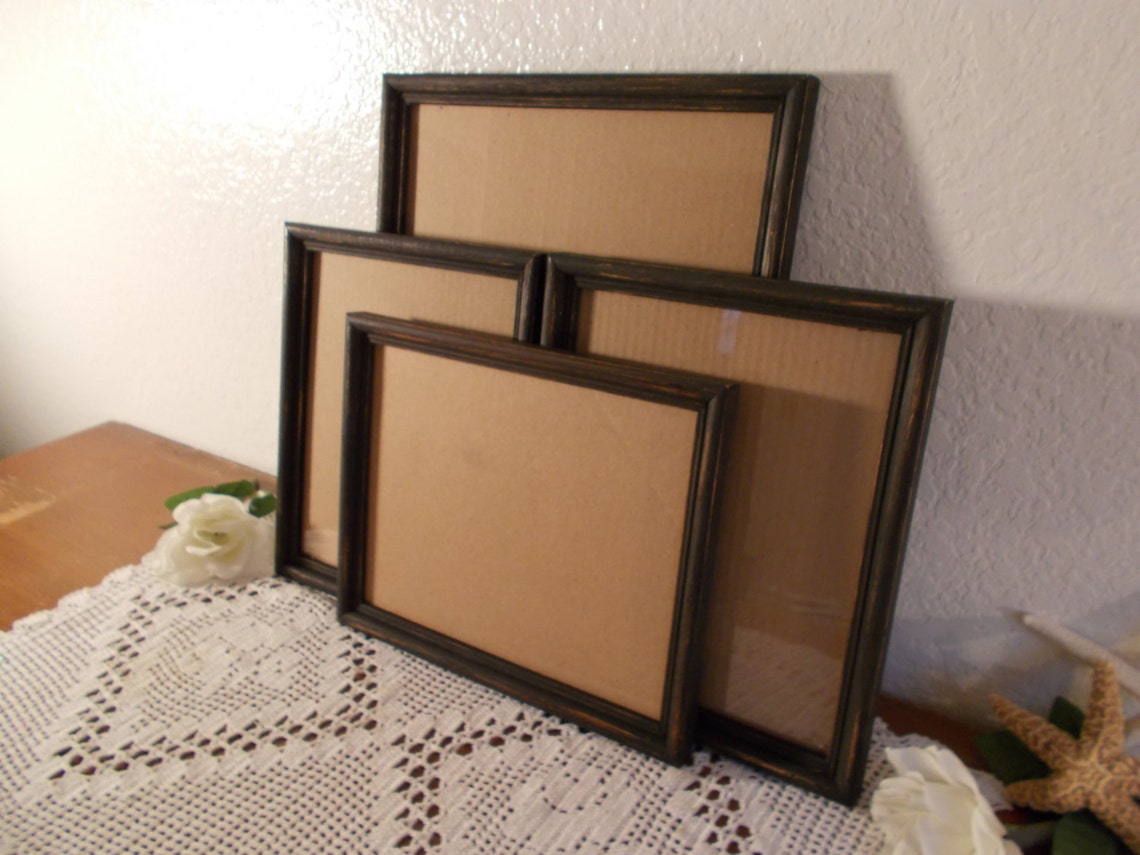 Rustic Black Wood Picture Frame Set Upcycled Vintage Wall Gallery ...