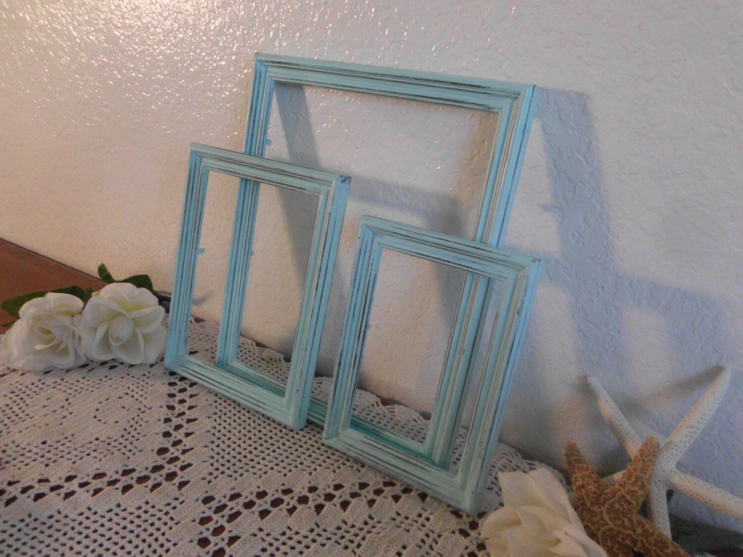 Mint Blue Green Picture Frame Set Rustic Distressed Photo Wall Gallery ...