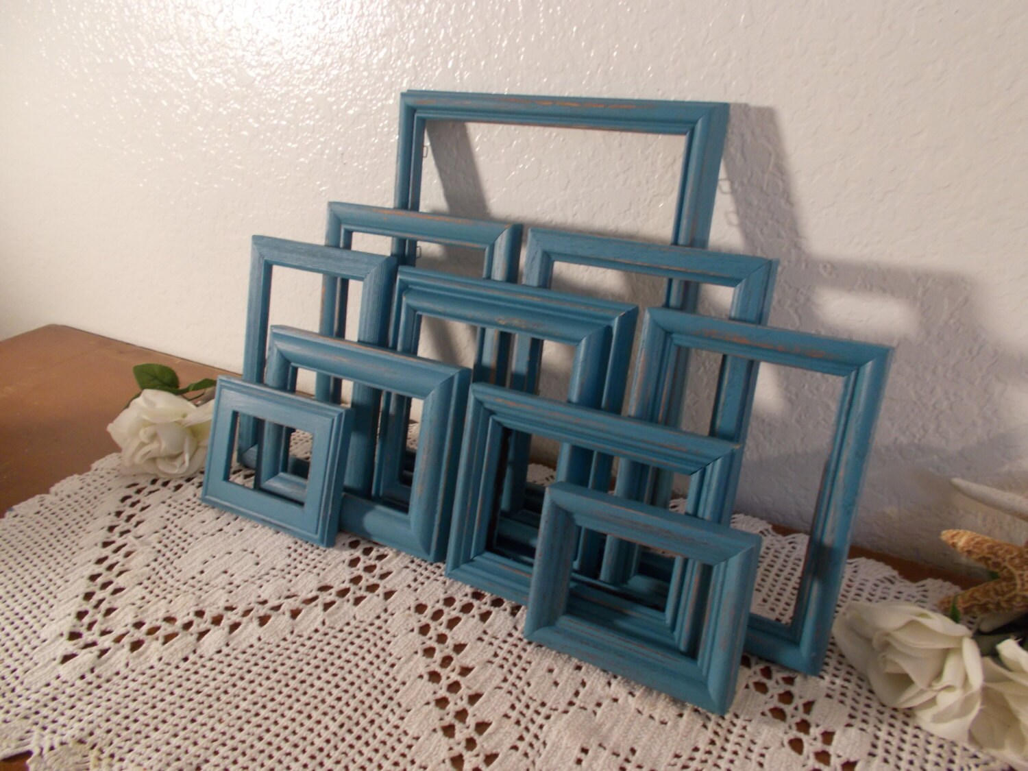 Aqua Turquoise Blue Picture Frame Set Beach Cottage Coastal Seaside ...