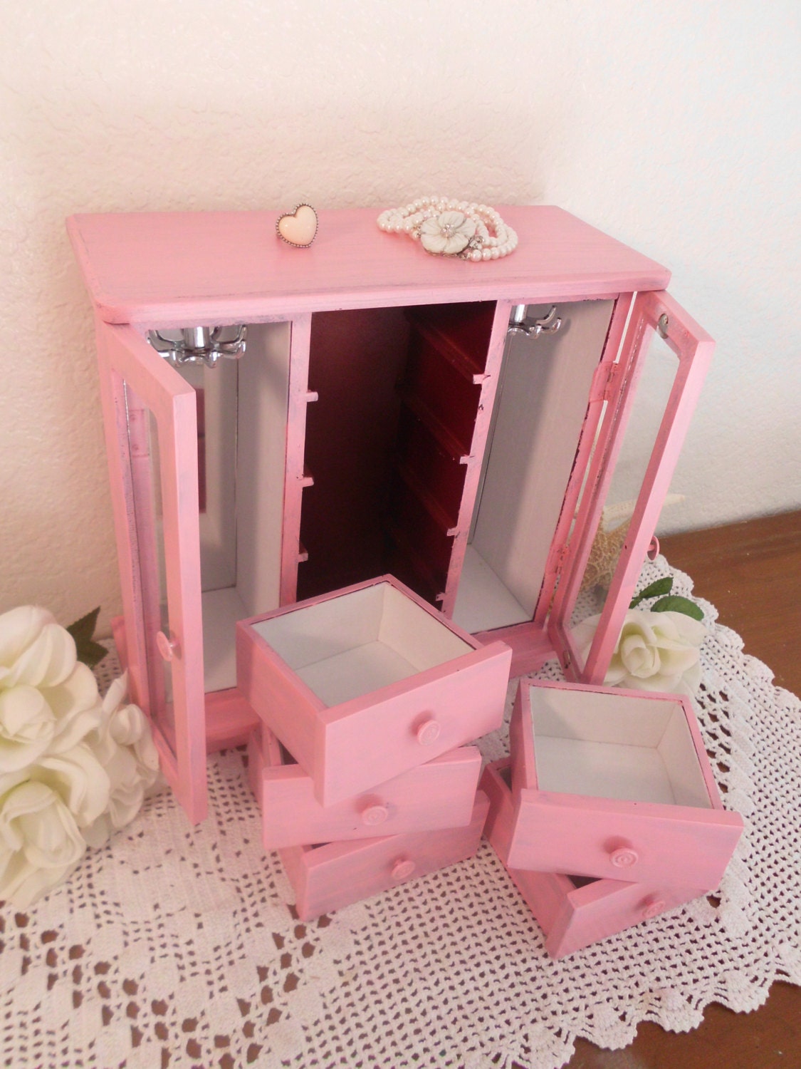 Pink Jewelry Box Tall Rustic Shabby Chic Beach Cottage French Country ...