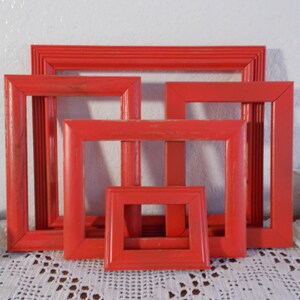 Poppy Red Picture Frame Set Photo Decoration Upcycled Vintage Wood ...