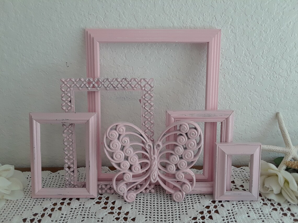 Pink Shabby Chic Butterfly Picture Frame Set Photo Wall - Etsy