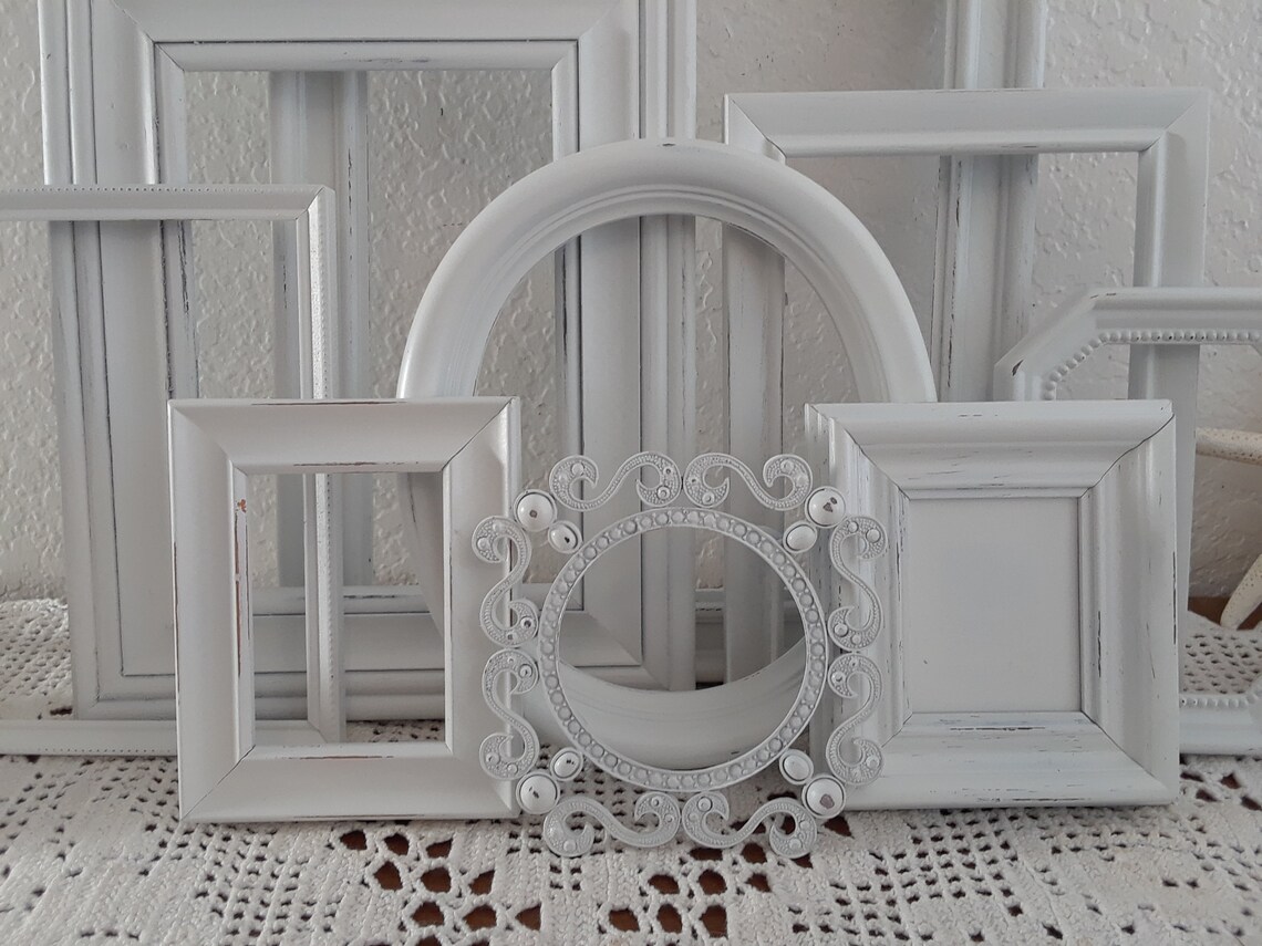 White Shabby Chic Picture Frame Set up Cycled Vintage Photo - Etsy