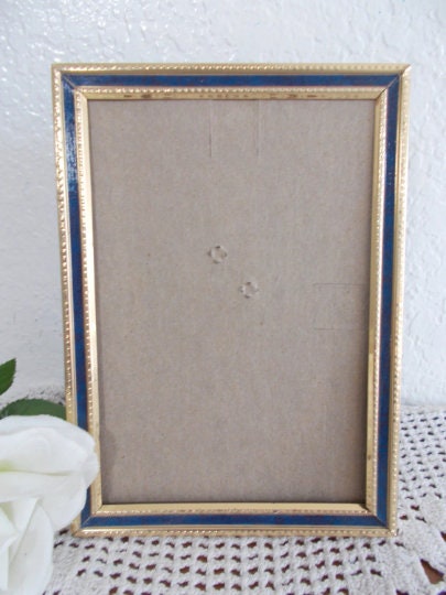 Vintage Gold & Navy Blue Metal Picture Frame 5 X 7 Photo Decoration Mid ...