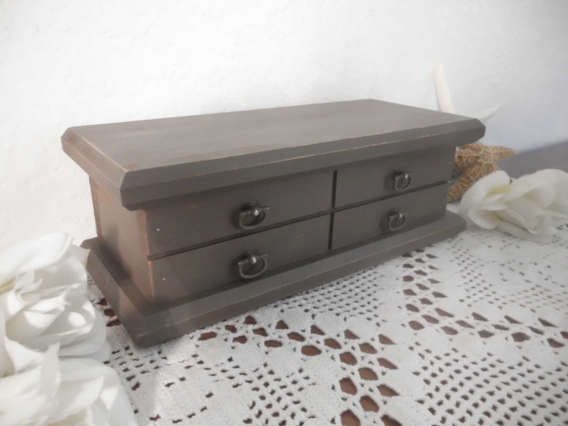Brown Grey Jewelry Box Rustic Shabby Chic Distressed Wood Country ...