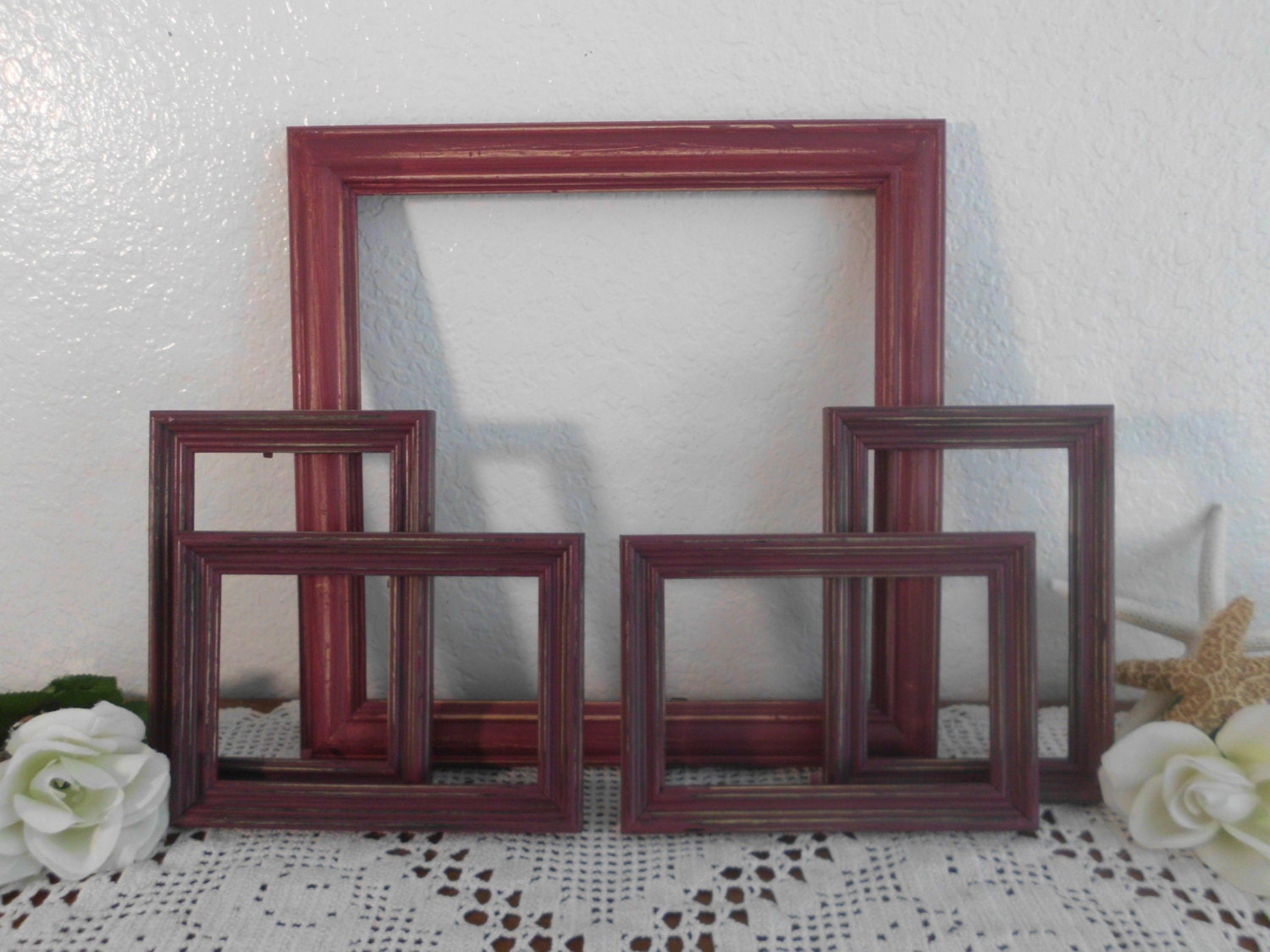 Country Barn Red Frame Set Rustic Shabby Chic Distressed | Etsy