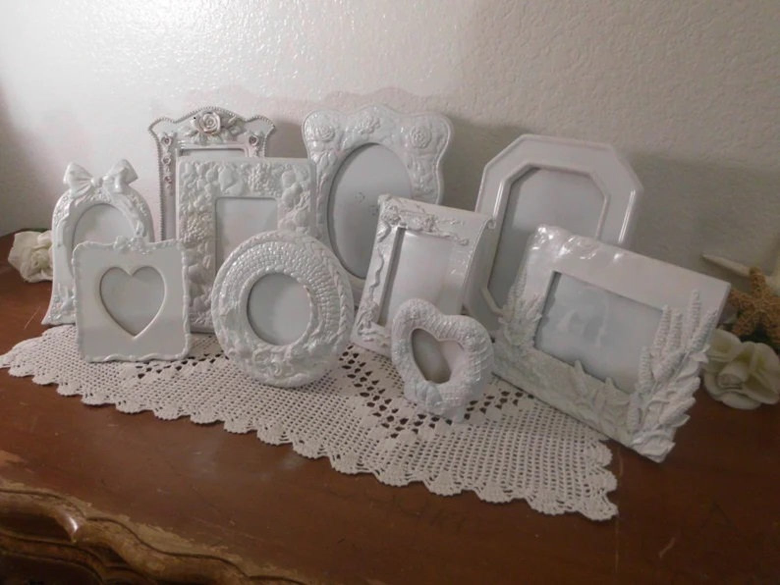White Shabby Chic Picture Frame Set Rustic Distressed Photo - Etsy