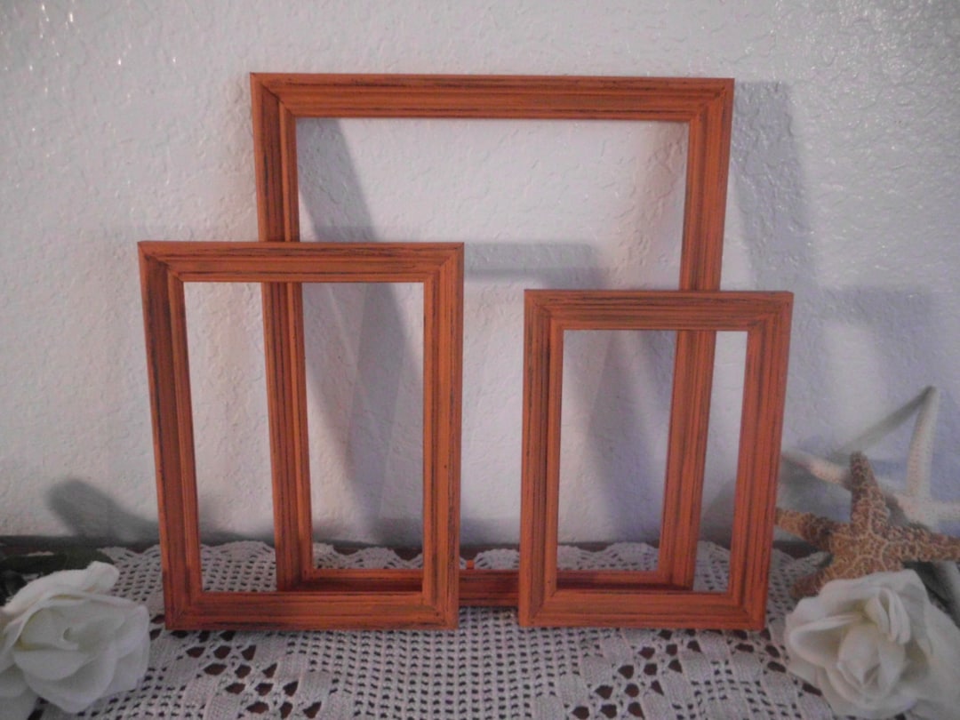Orange Picture Frame Set Rustic Shabby Chic Distressed Photo Wall ...