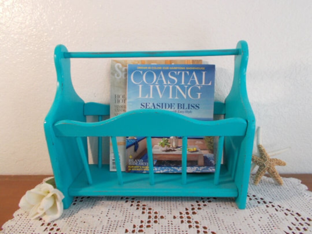 Aqua Turquoise Blue Magazine Rack Rustic Shabby Chic Distressed up ...