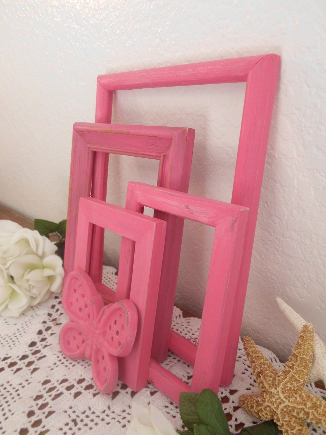 Pink Frame Set Shabby Chic Picture Photo Butterfly Collection | Etsy