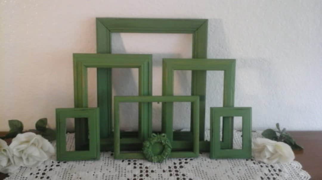 Green Picture Frame Set up Cycled Vintage Rustic Shabby Chic Distressed ...