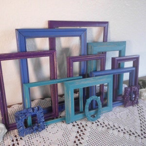 Peacock Frame Set Teal Blue Purple Rustic Shabby Chic Distressed Home ...