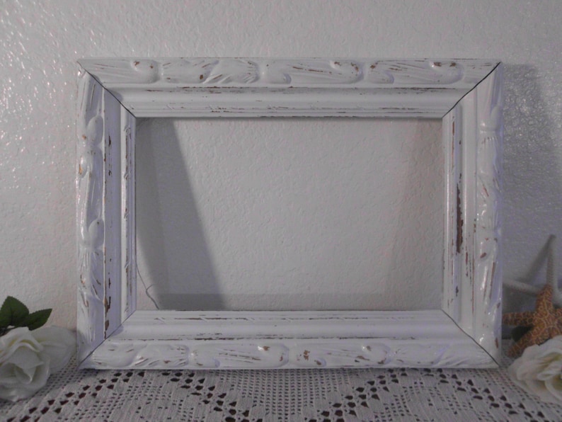 Ornate White Shabby Chic Frame Rustic Distressed Vintage Carved Wood ...