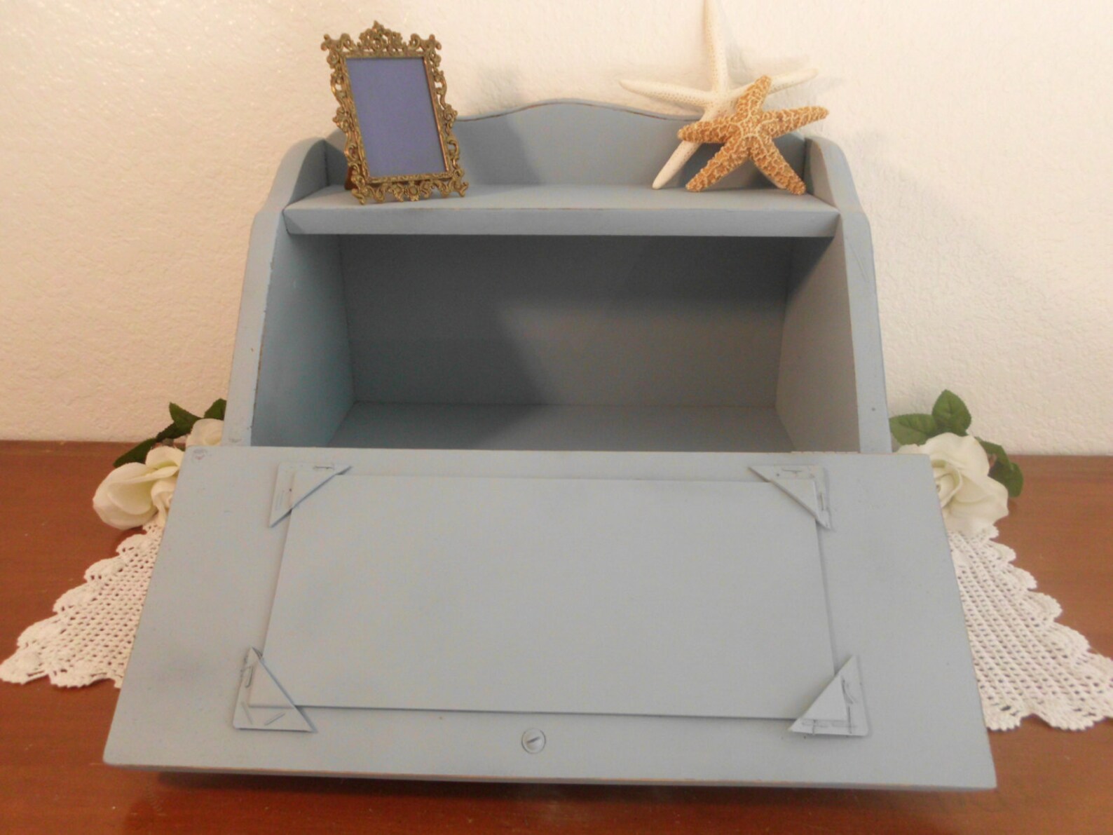 Blue Bread Box Rustic Shabby Chic Distressed Wood Storage - Etsy