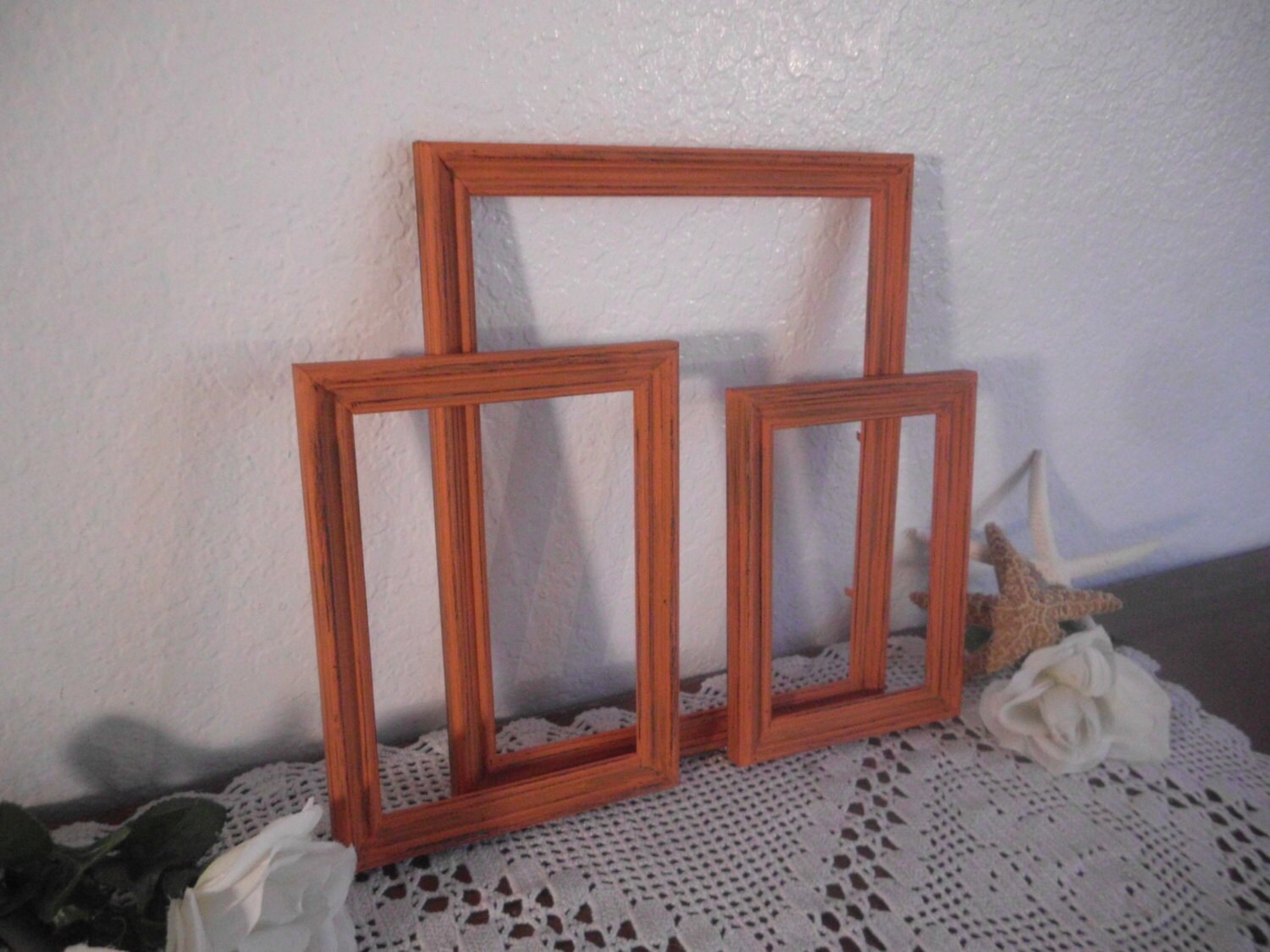 Orange Picture Frame Set Rustic Shabby Chic Distressed Photo Wall ...