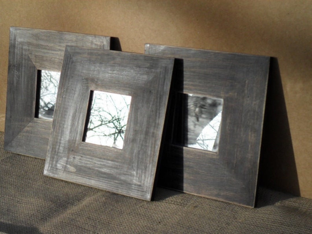 Vintage Rustic Dark Wood Mirror Set Square Wall Hanging Decoration Man ...