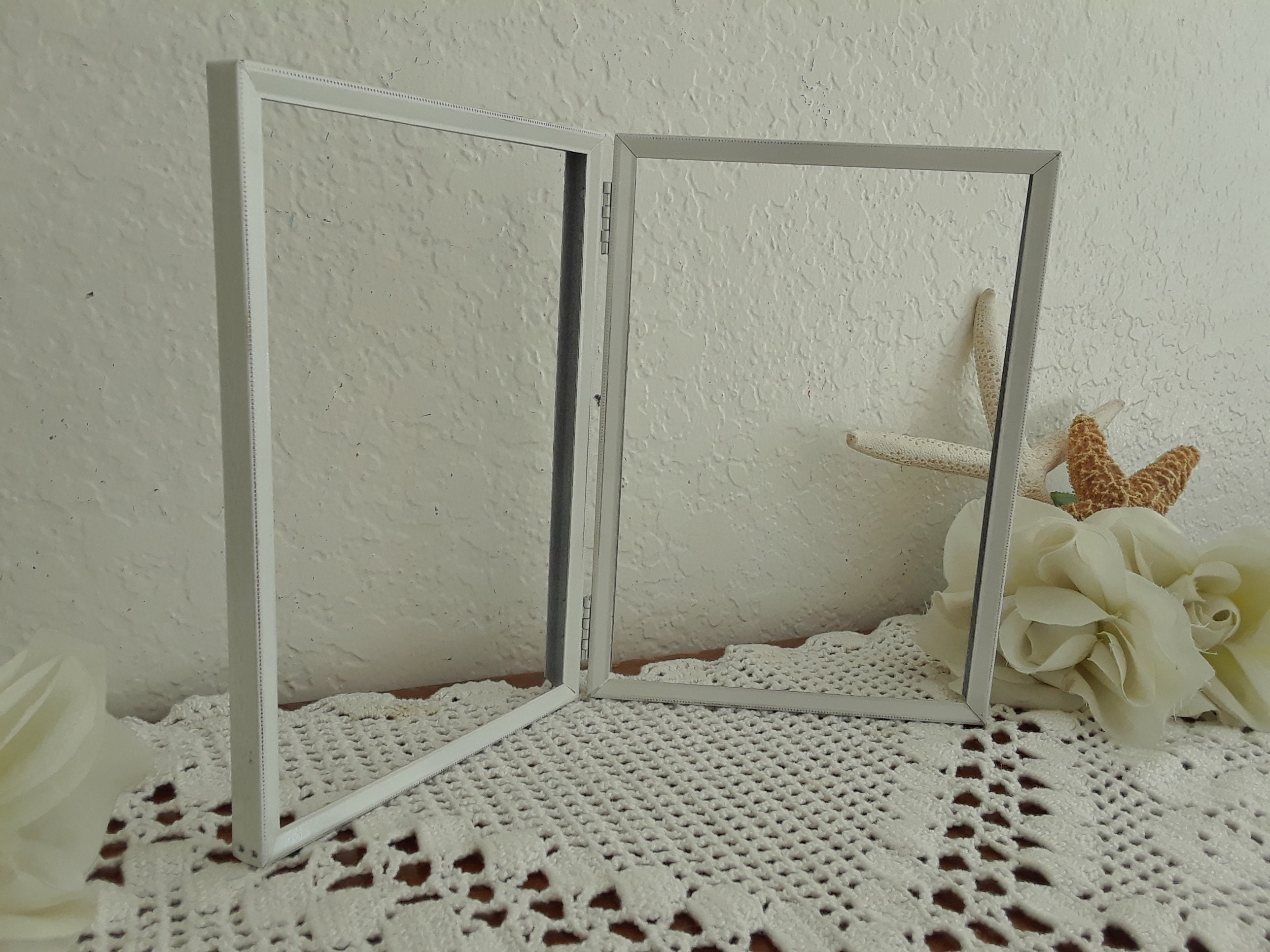 White Shabby Chic Hinged Picture Frame Two 5x7 Double Sided | Etsy