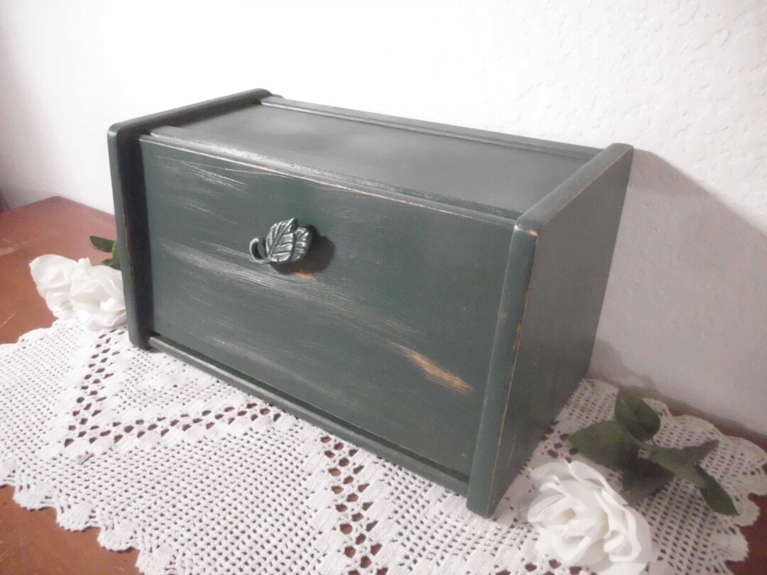 Green Bread Box Rustic Shabby Chic Distressed Wood Storage Country ...