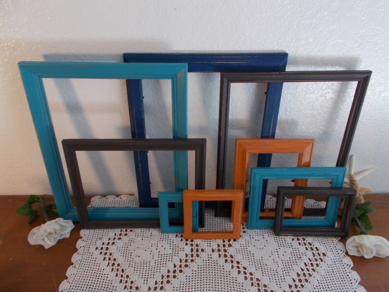 Rustic Burnt Orange Brown Aqua Turquoise Picture Frame Set - Etsy