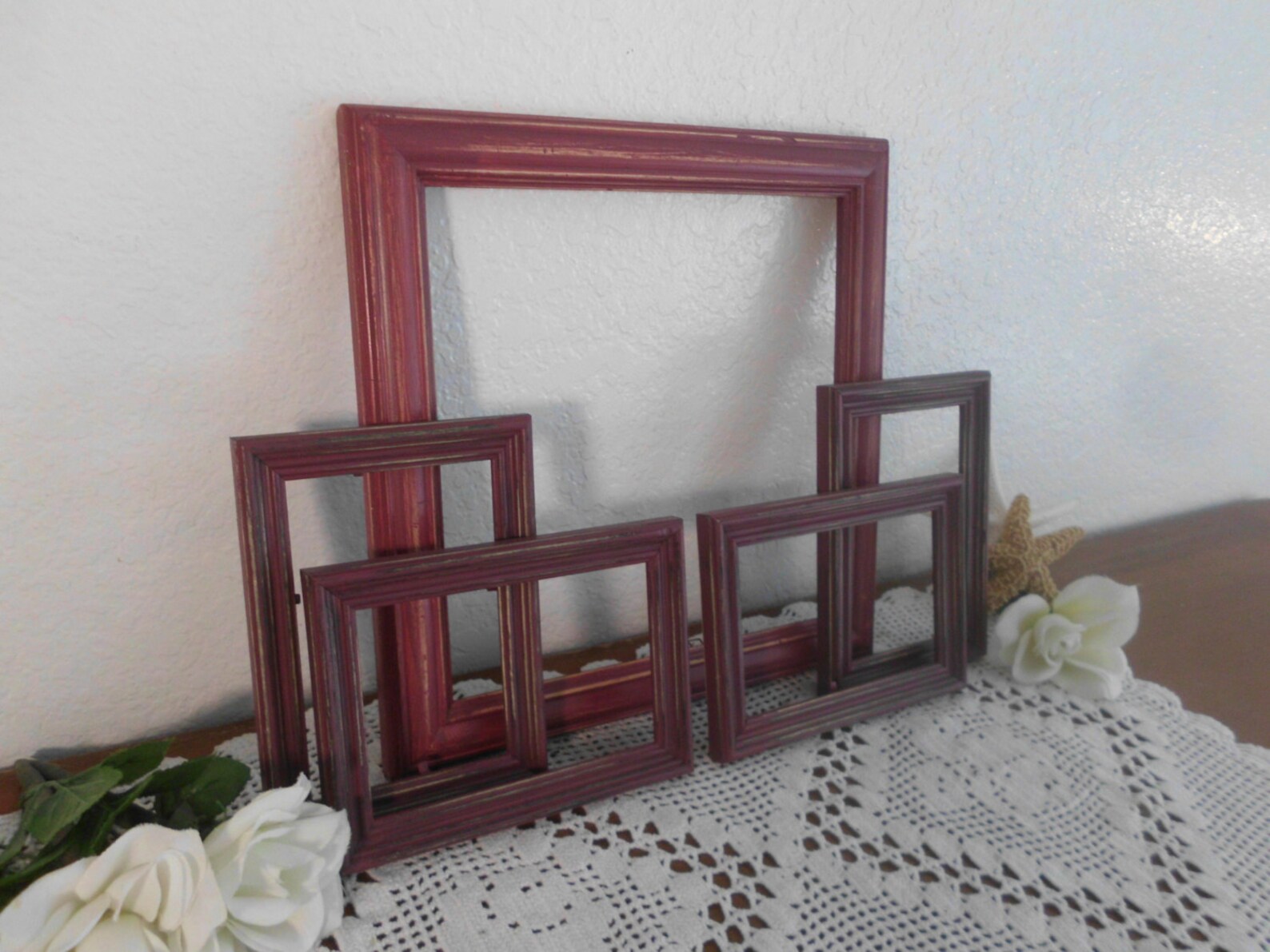 Country Barn Red Frame Set Rustic Shabby Chic Distressed | Etsy