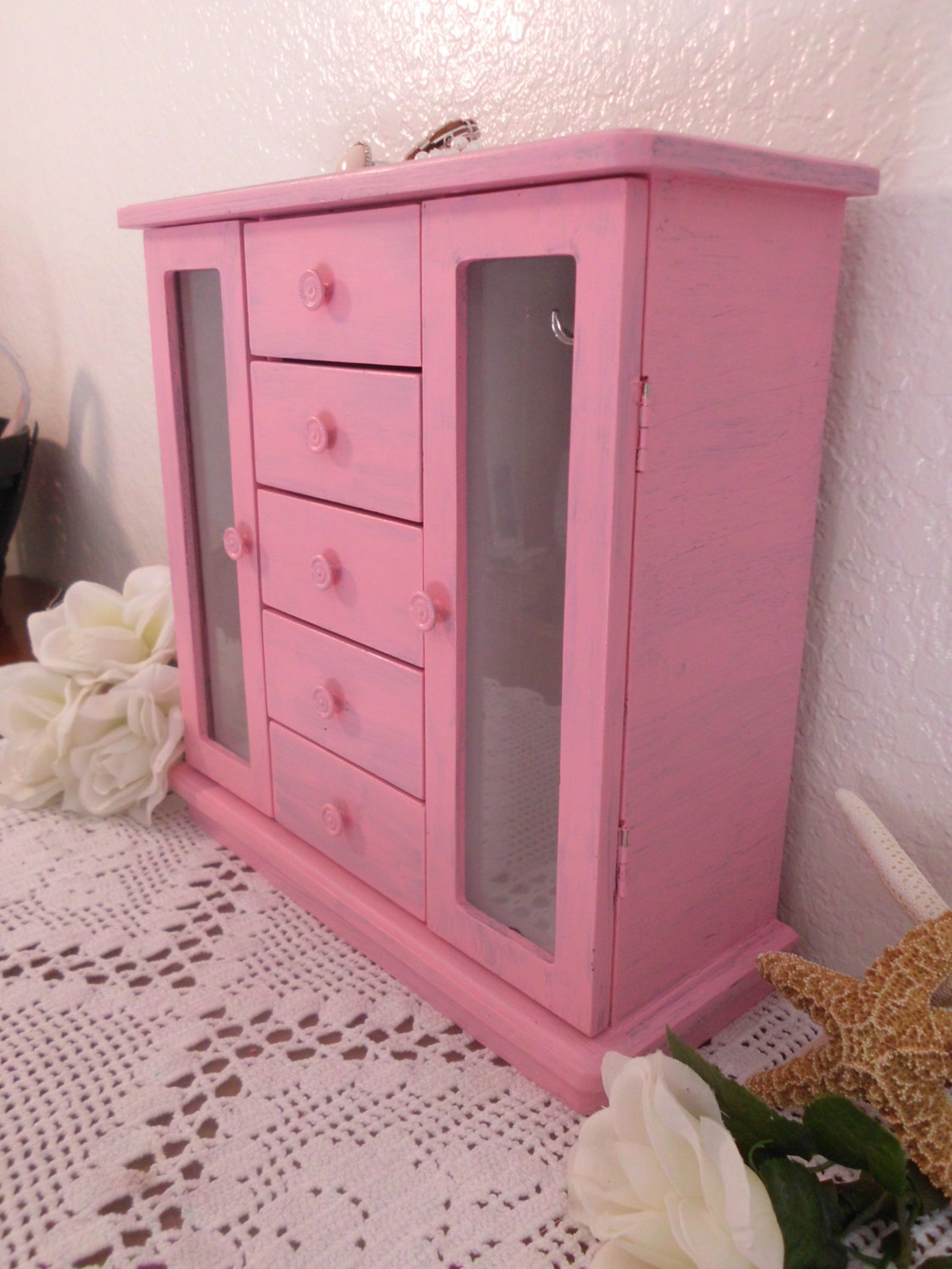 Pink Jewelry Box Tall Rustic Shabby Chic Beach Cottage French Country ...