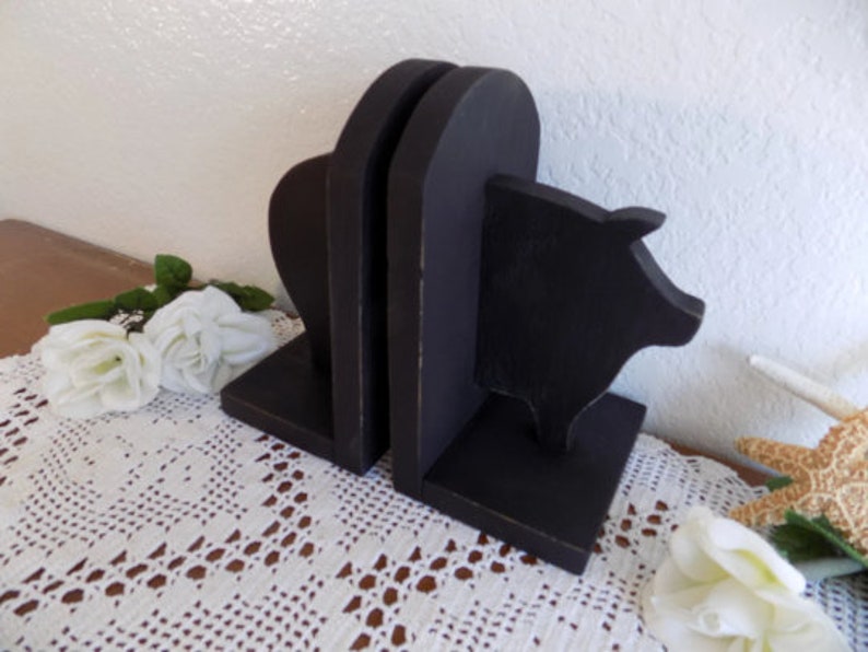 Black Pig Bookend Set up Cycled Vintage Book End Pair Rustic Country ...