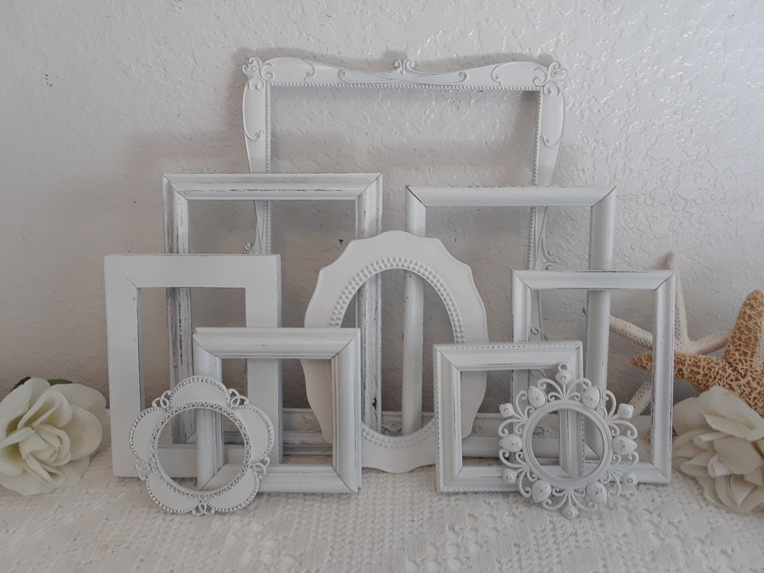 White Shabby Chic Picture Frame Set up Cycled Vintage Photo Gallery ...