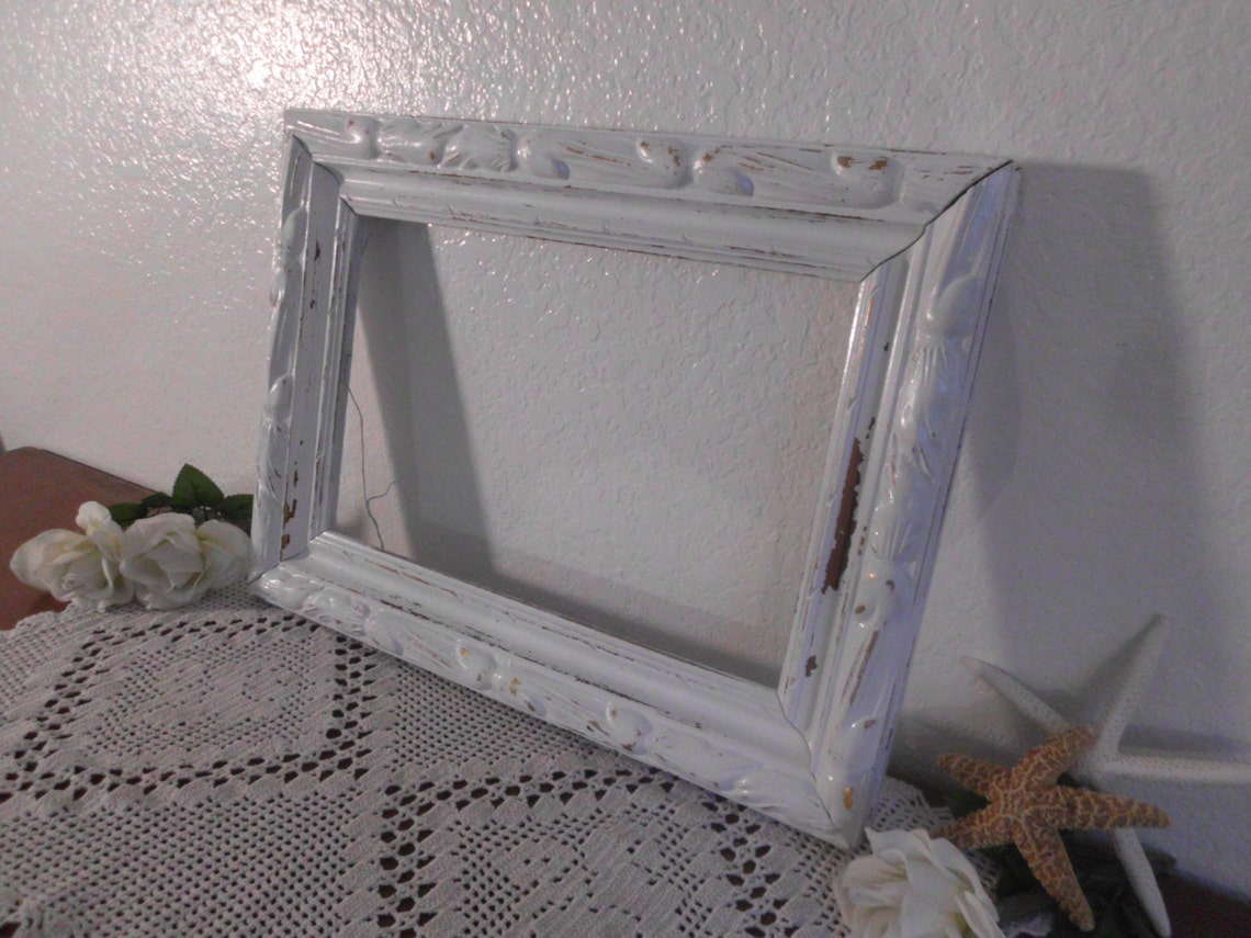 Ornate White Shabby Chic Frame Rustic Distressed Vintage Carved Wood ...