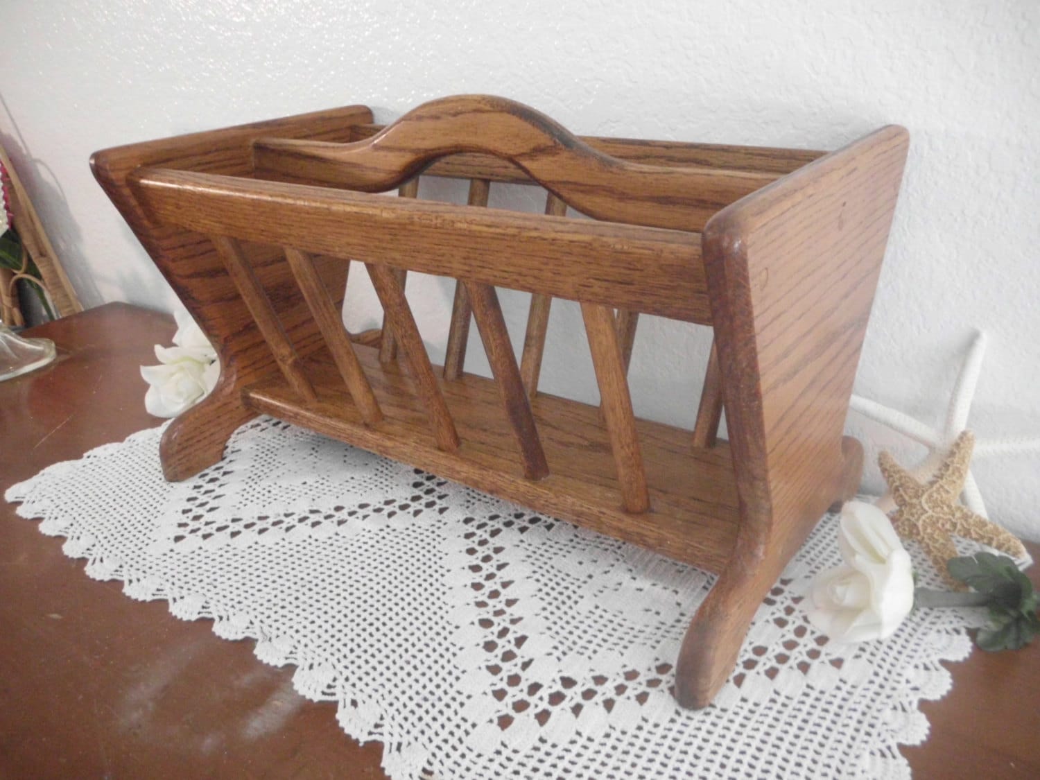 Vintage Magazine Rack Solid Wood Storage Organizer Lodge Cabin Eco ...