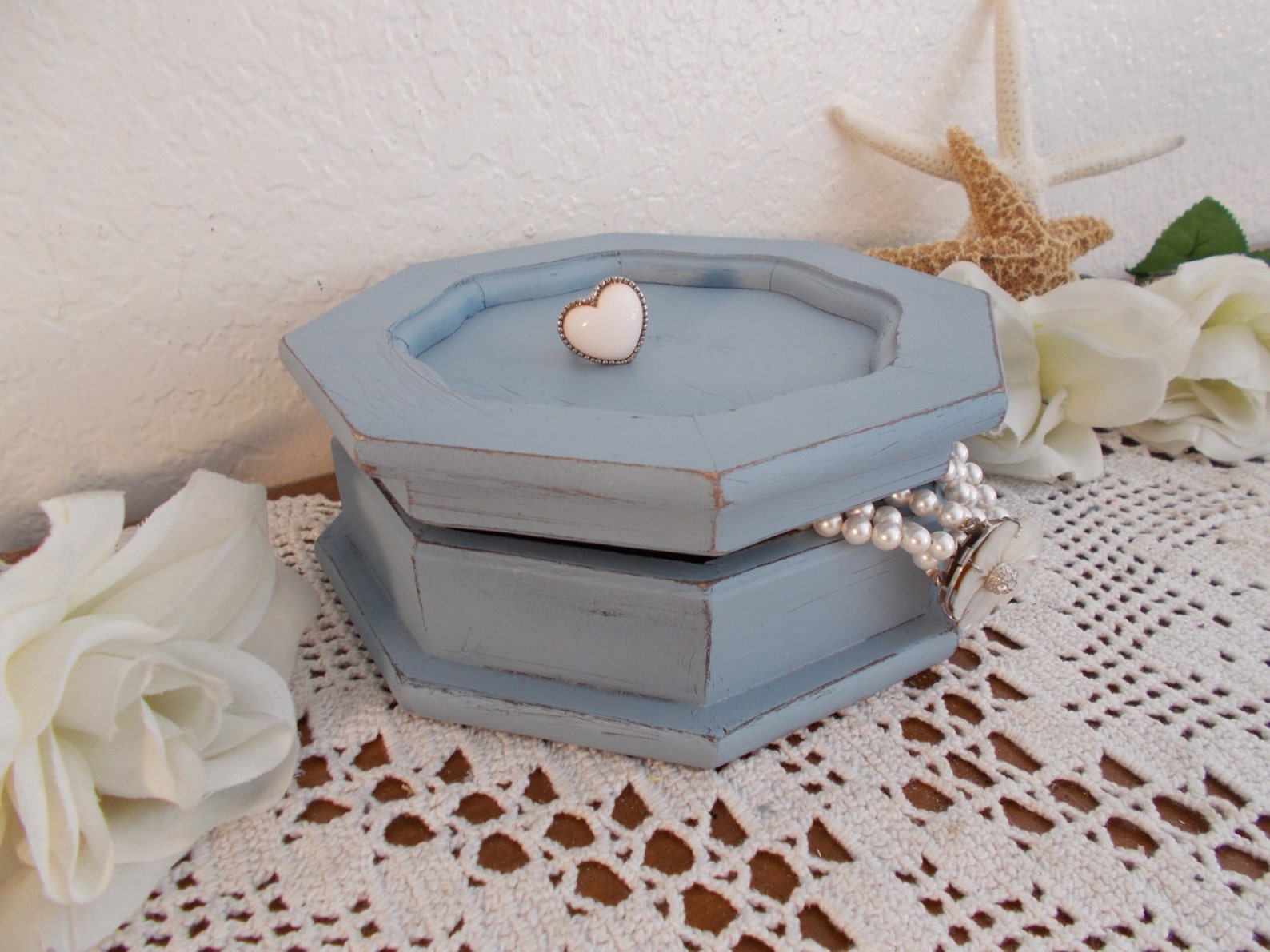 Blue Grey Jewelry Box Rustic Shabby Chic Distressed Organizer | Etsy