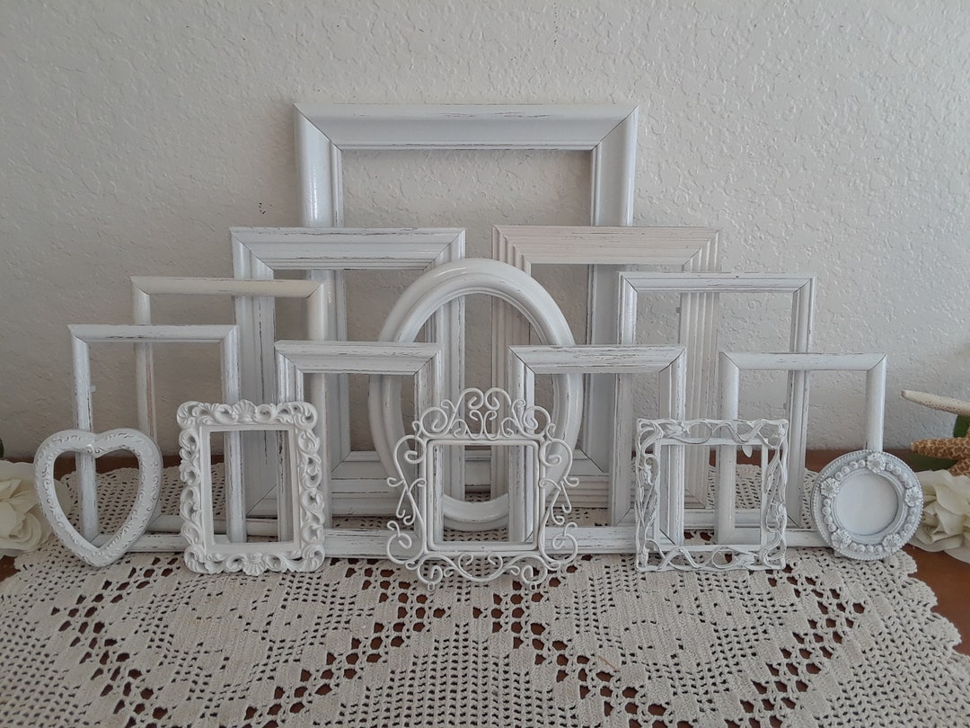 White Picture Frame Set Rustic Shabby Chic Distressed up Cycled Vintage ...