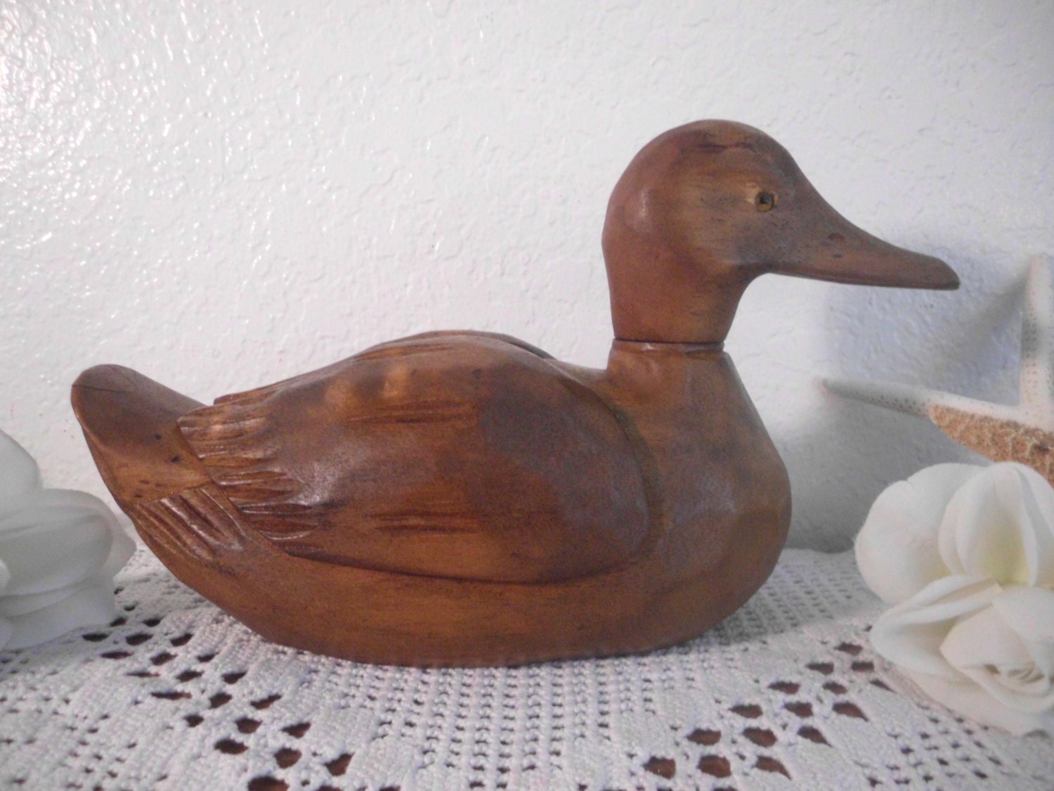 Vintage Carved Wood Duck Statue Wooden Man Cave Hunter Lake House ...