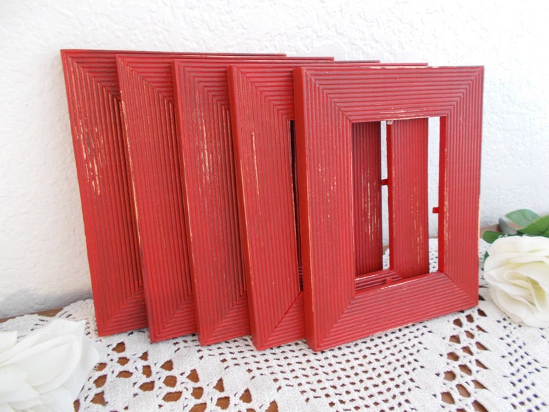 Rustic Red Picture Frame Up Cycled Vintage Wood Photo | Etsy