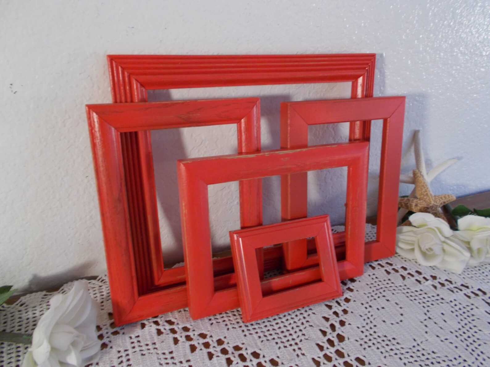 Poppy Red Picture Frame Set Photo Decoration Upcycled Vintage Wood ...