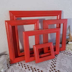 Poppy Red Picture Frame Set Photo Decoration Upcycled Vintage Wood ...