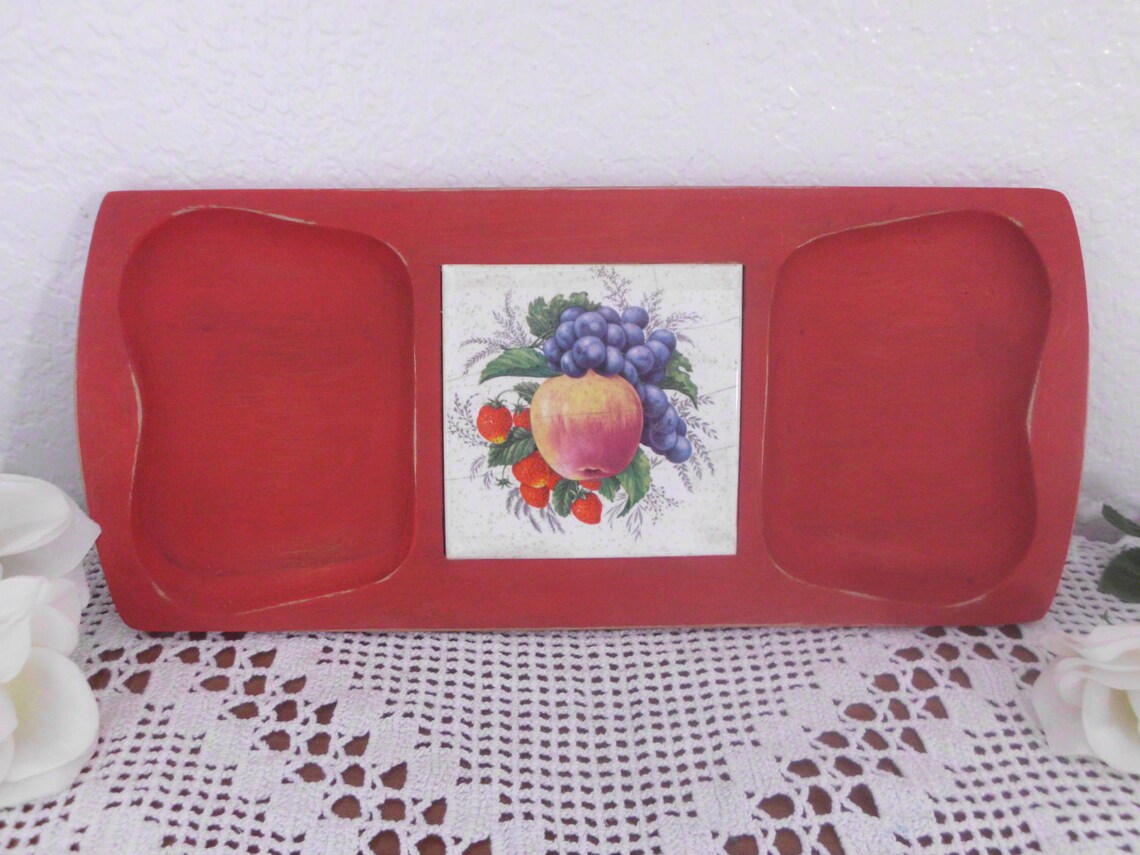 Red Serving Tray Rustic Shabby Chic Distressed Wood French | Etsy
