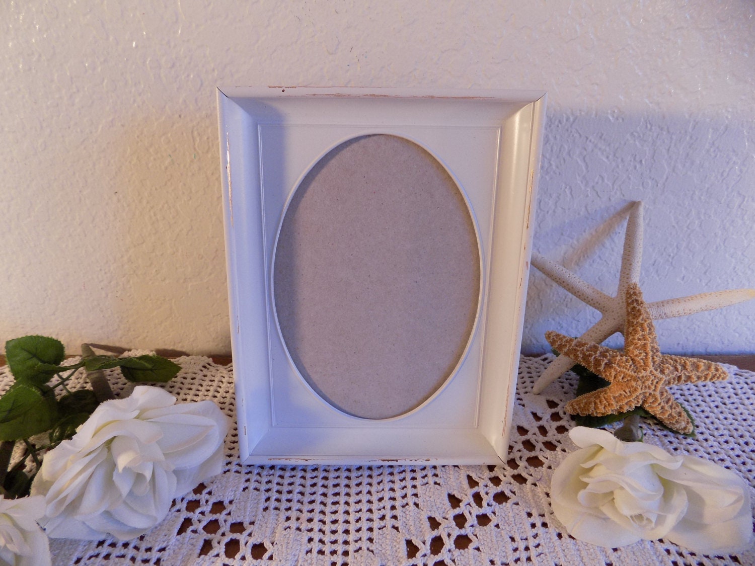 White Rustic Shabby Chic Distressed Oval Picture Frame up | Etsy