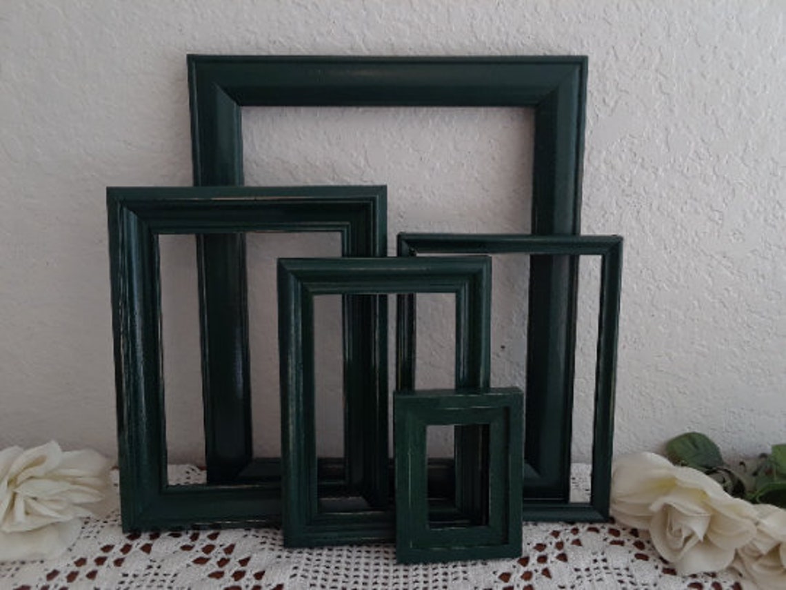 Dark Green Picture Frame Set up Cycled Vintage Rustic Shabby - Etsy