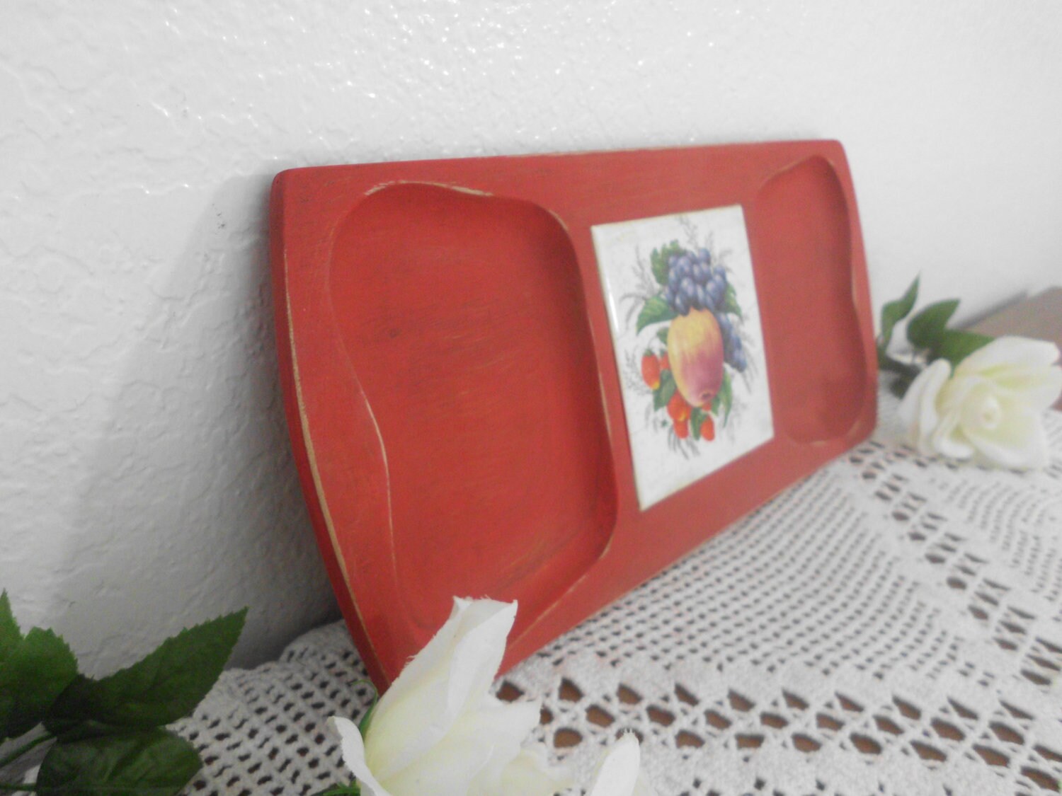 Red Serving Tray Rustic Shabby Chic Distressed Wood French | Etsy