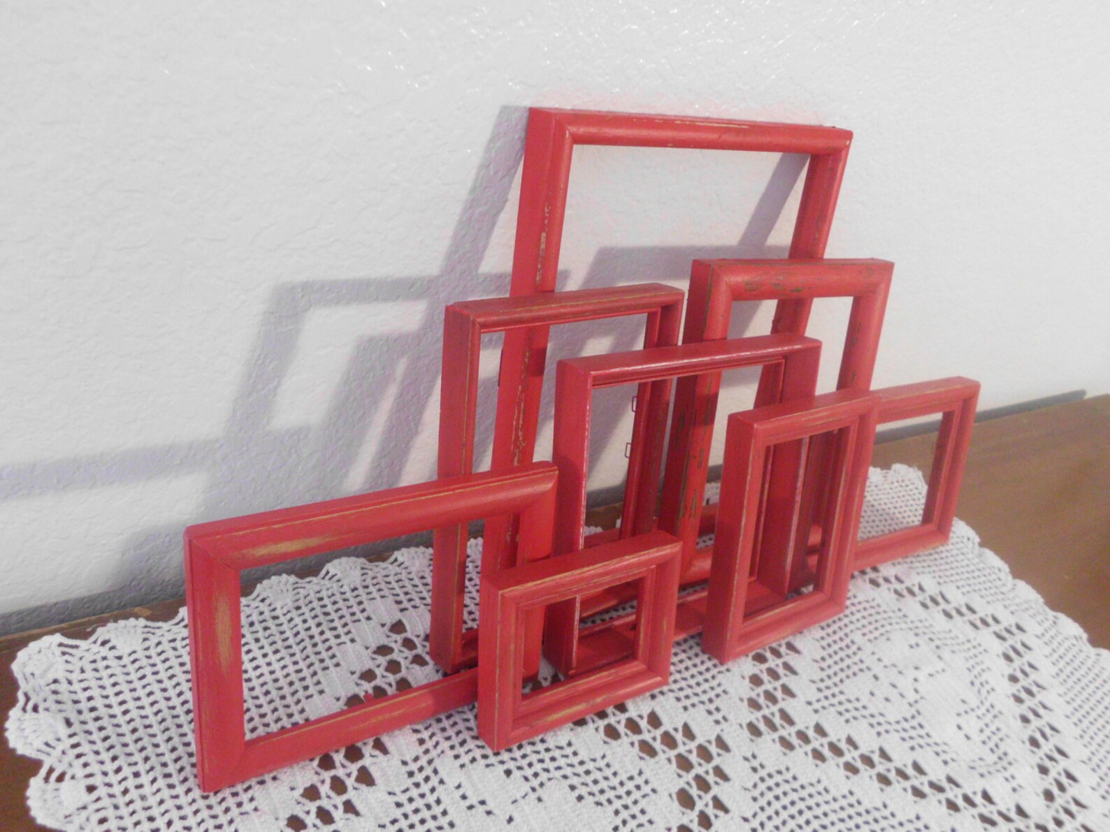 Rustic Red Shabby Chic Picture Frame Gallery Collection Set Cabin Home ...