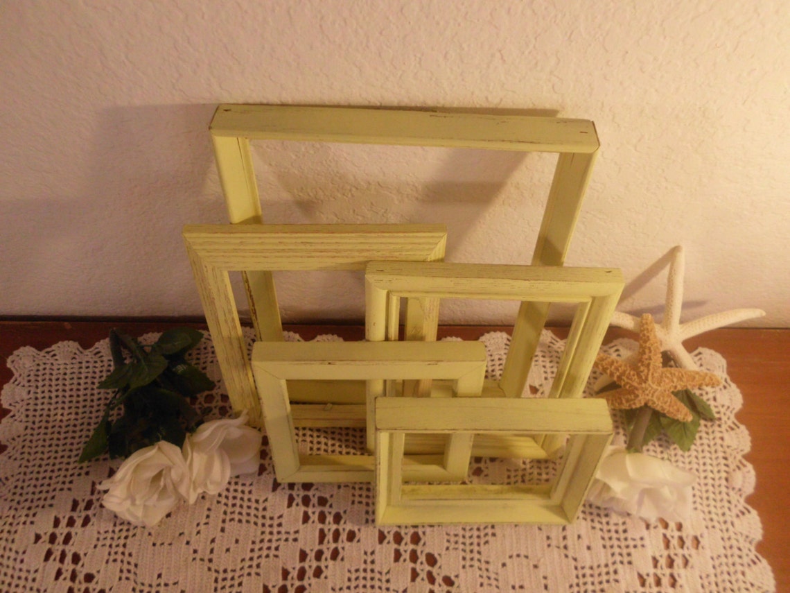 Yellow Frame Set Shabby Chic Distressed Picture Photo French Country ...