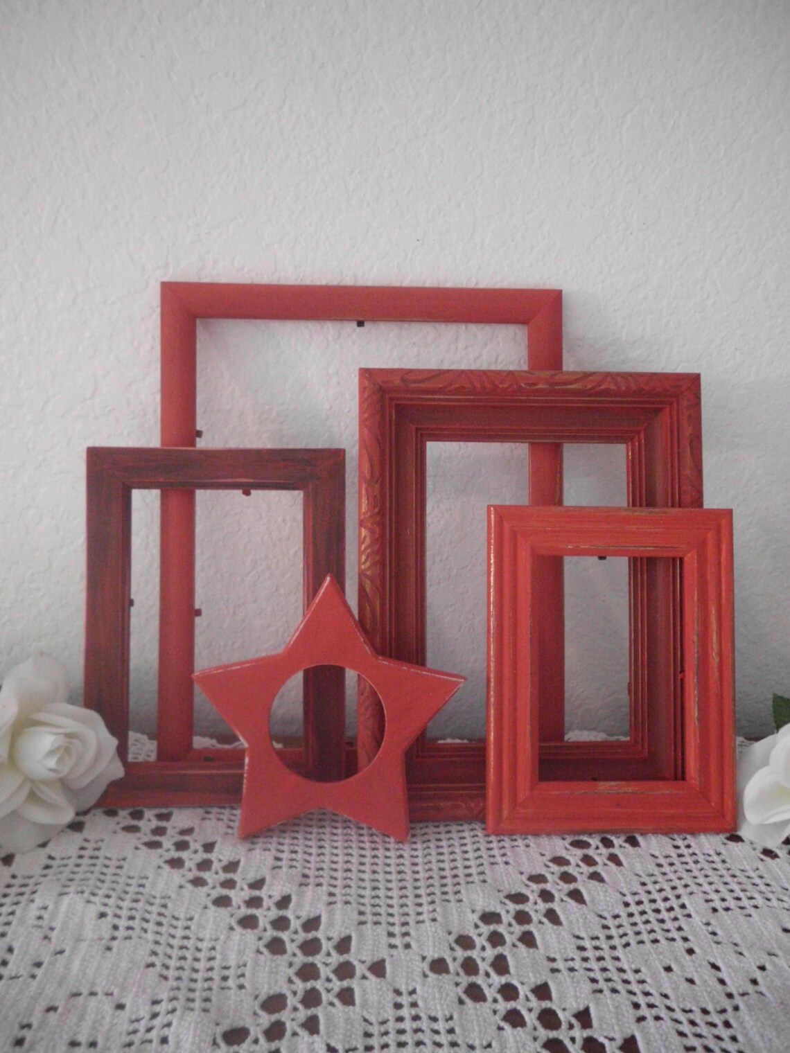 Red Christmas Frames Shabby Chic Picture Frame Set Distressed Rustic ...