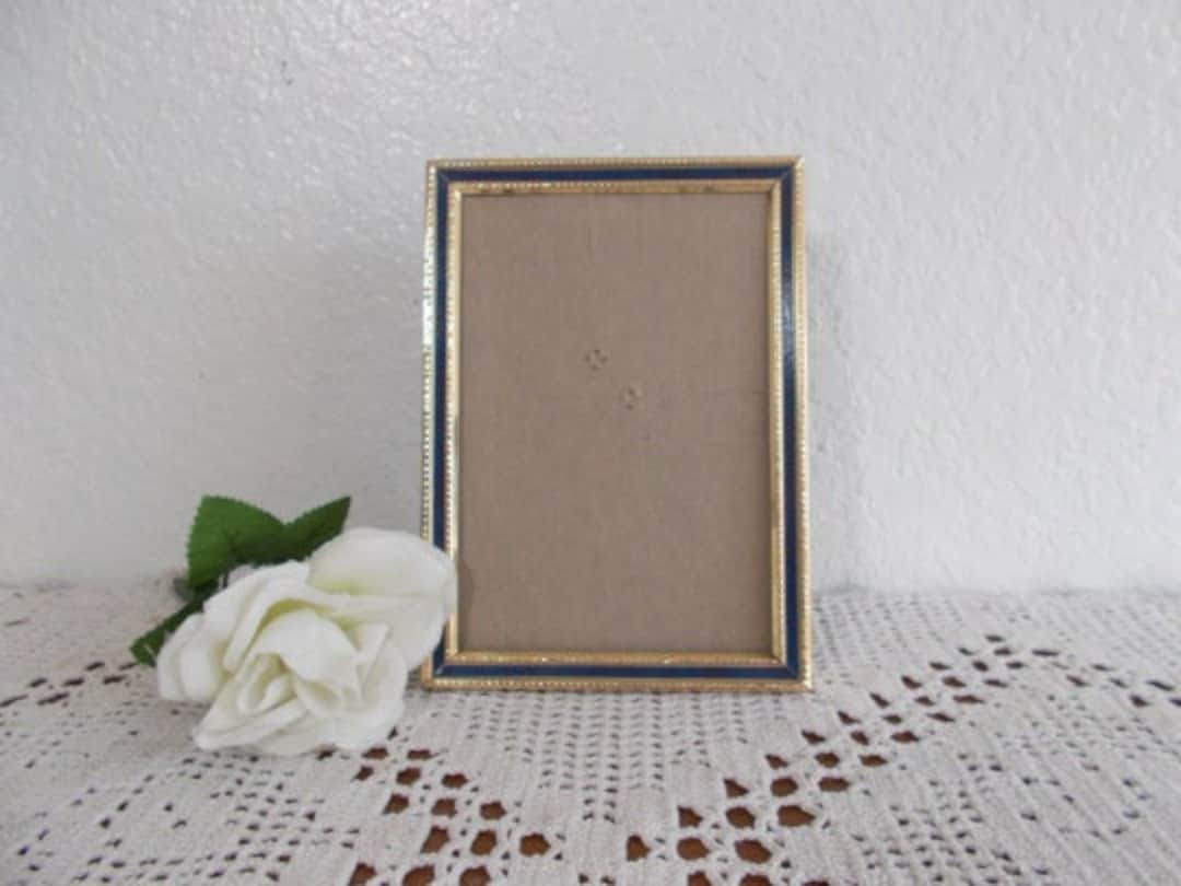 Vintage Gold & Navy Blue Metal Picture Frame 5 X 7 Photo Decoration Mid ...