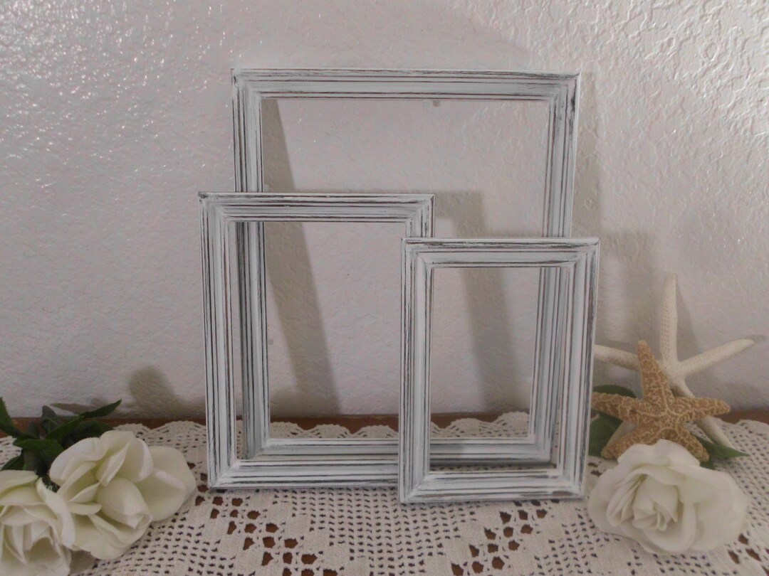 White Frame Set Rustic Shabby Chic Distressed Picture Photo Beach ...