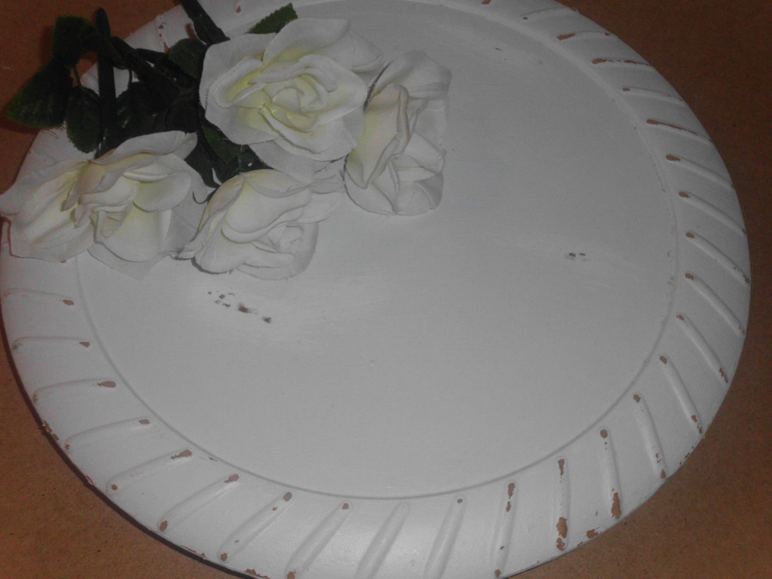 White Wedding Cake Lazy Susan Upcycled Distressed Rustic Shabby Chic ...