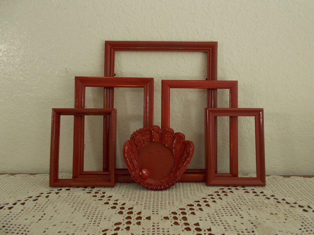 Red Baseball Picture Frame Set Photo Decoration up Cycled Vintage ...